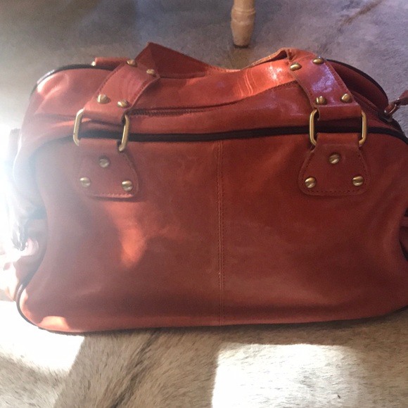 Chocolat Blu | Bags | Deep Orange Leather Handbag With Brown Trim ...